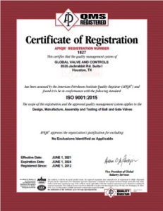 American Petroleum Institute Certification - Global Valve & Controls